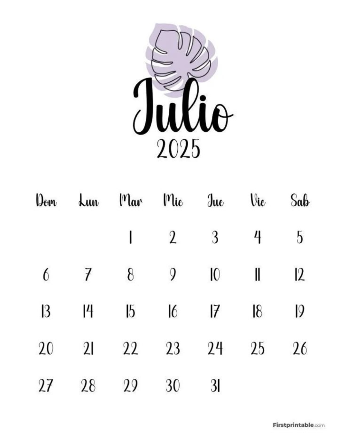 Calendario de julio 2025 para imprimir: 5 diseños diferentes - Serzen